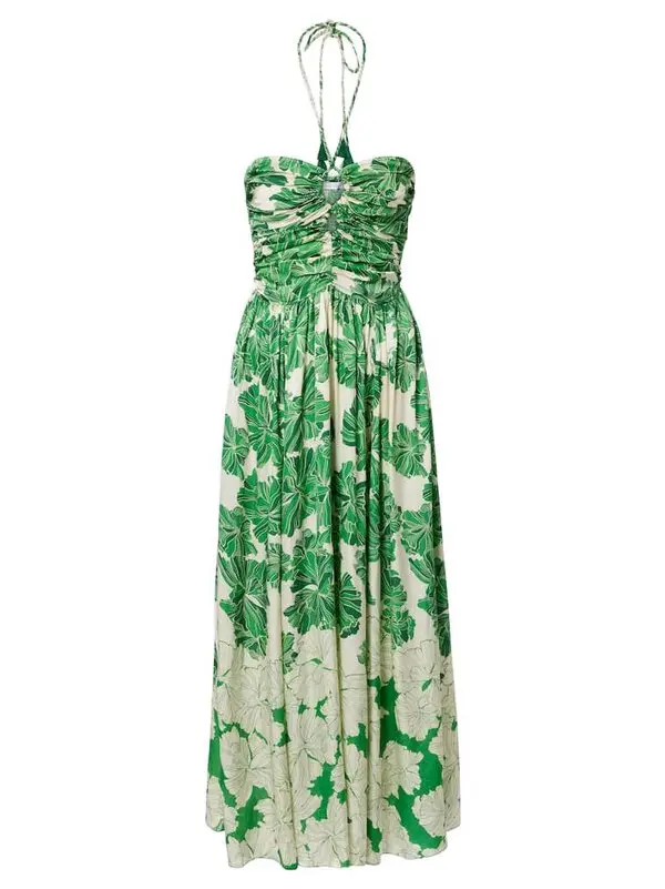 Poupette St Barth Avril Floral Halterneck Maxi Dress - Green