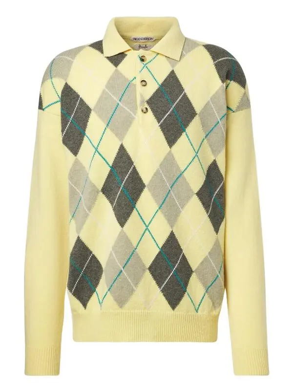 JW Anderson Argyle Wool Polo Sweater - Yellow