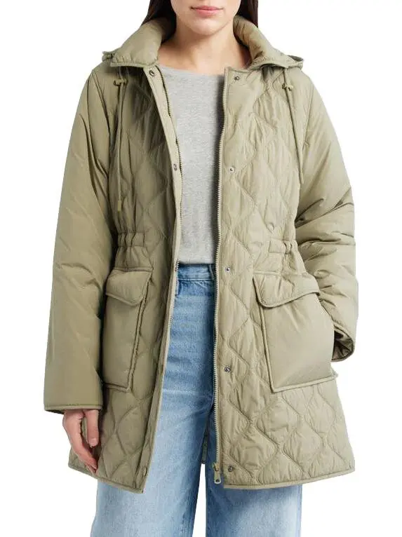 Bernardo Quilted Jacket With Removable Hood - Olive Stone/opal Grey
