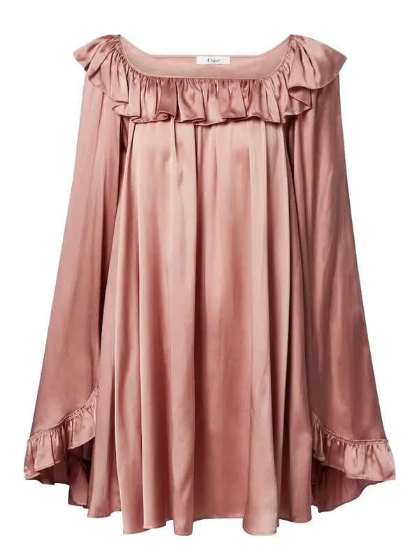 Chloé Ruffled Silk Satin Minidress - Pink