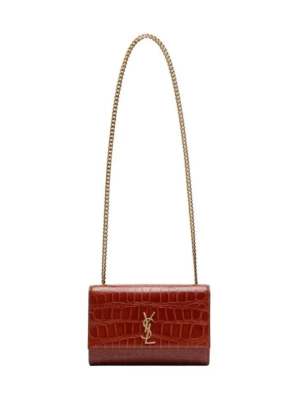 Saint Laurent Kate Small Croc-effect Leather Shoulder Bag - Orange