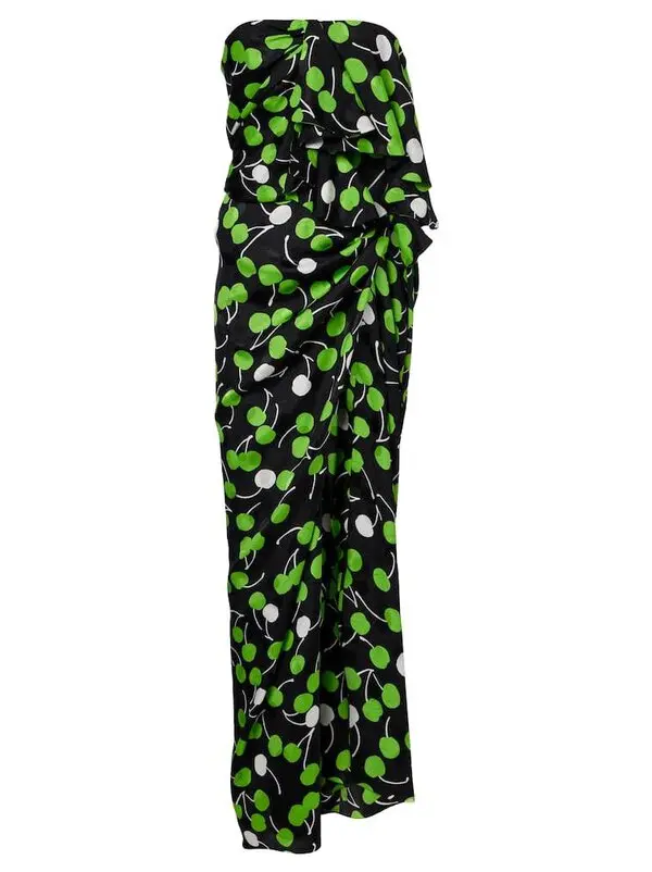 Saint Laurent Printed Silk Maxi Gown - Black