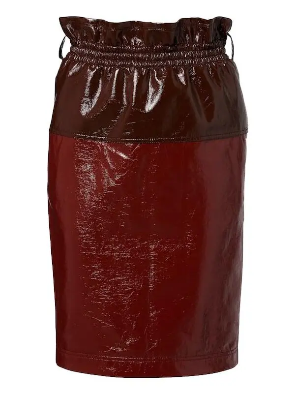 Saint Laurent Coated Cotton Pencil Skirt - Brown