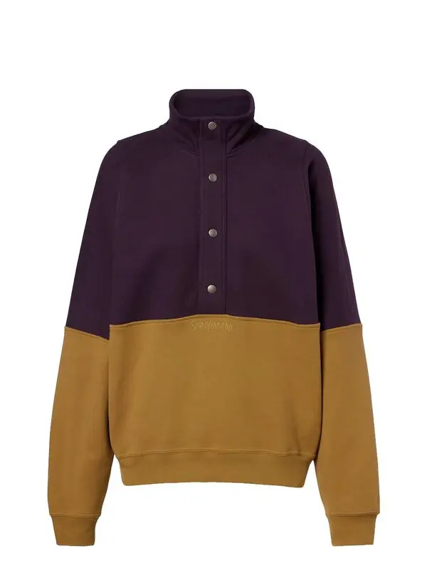 Saint Laurent Colorblocked Cotton Fleece Sweatshirt - Purple