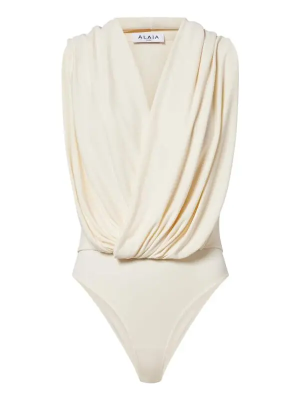 Alaïa Draped Hooded Jersey Bodysuit - White