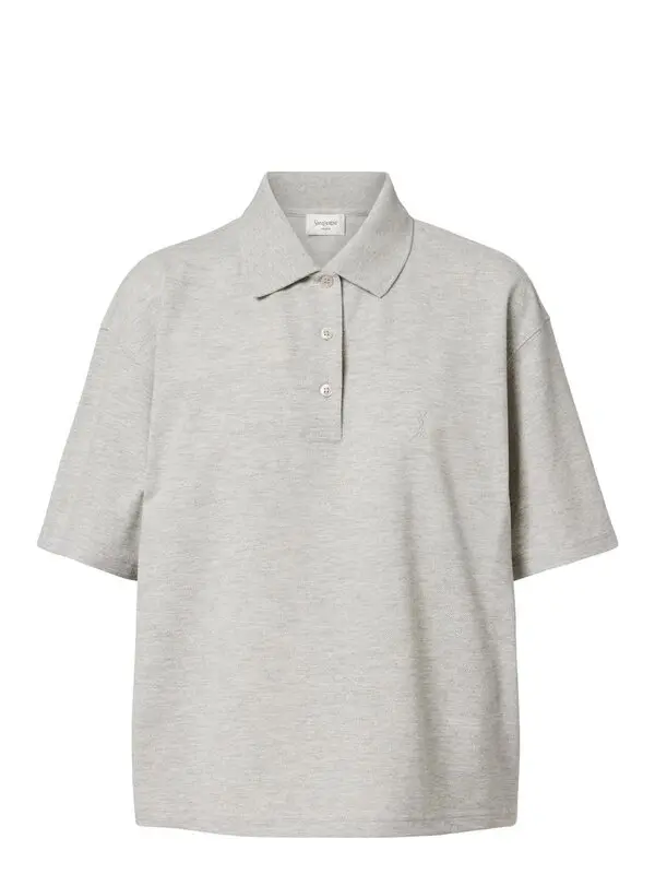 Saint Laurent Cassandre Cotton-blend Piqué Polo Shirt - Grey