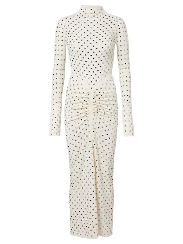 Alaïa Embellished Gathered Jersey Maxi Dress - White