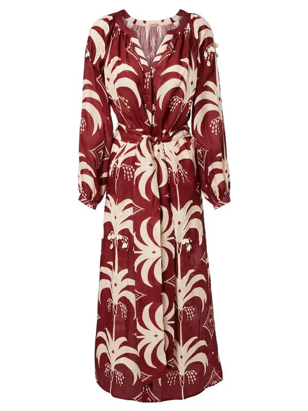 Johanna Ortiz Printed Linen Maxi Dress - Brown