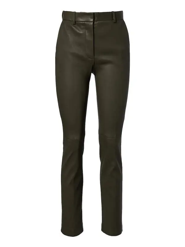 JOSEPH Leather Slim Pants - Green