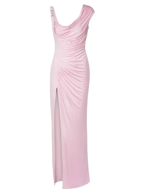 Versace Draped One-shoulder Ruched Gown - Pink