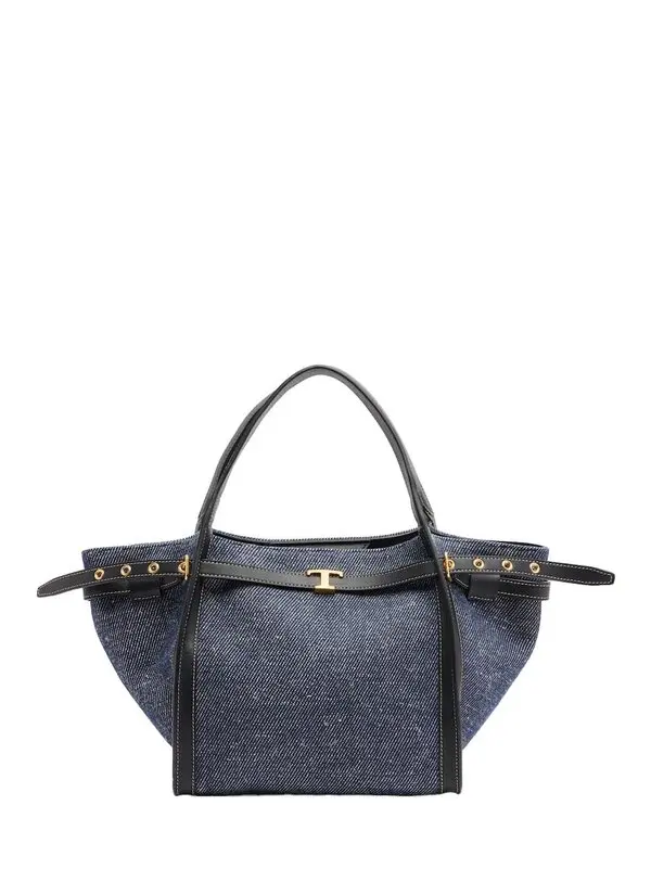 TOD'S Small Leather-trimmed Denim Tote Bag - Blue