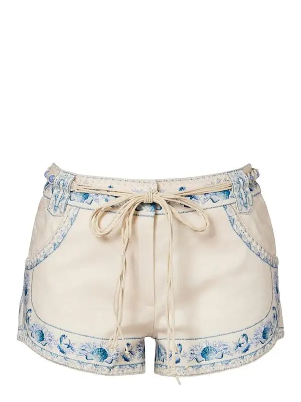 Zimmermann Wanderlust Belted Floral Linen Shorts - White