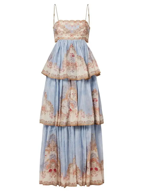 Zimmermann Daylight Floral Tiered Maxi Dress - Blue