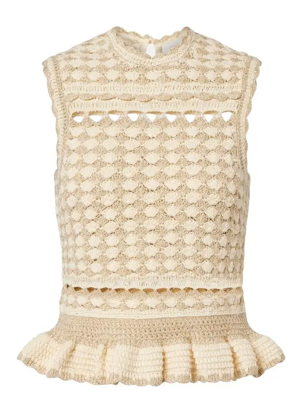 Zimmermann Wanderlust Lamé Crochet Tank Top - White