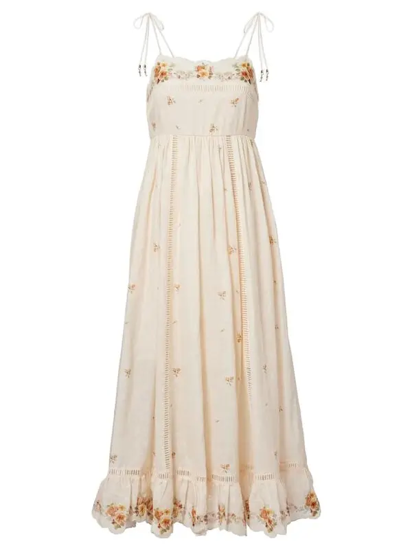 Zimmermann Patience Floral Linen Midi Dress - White