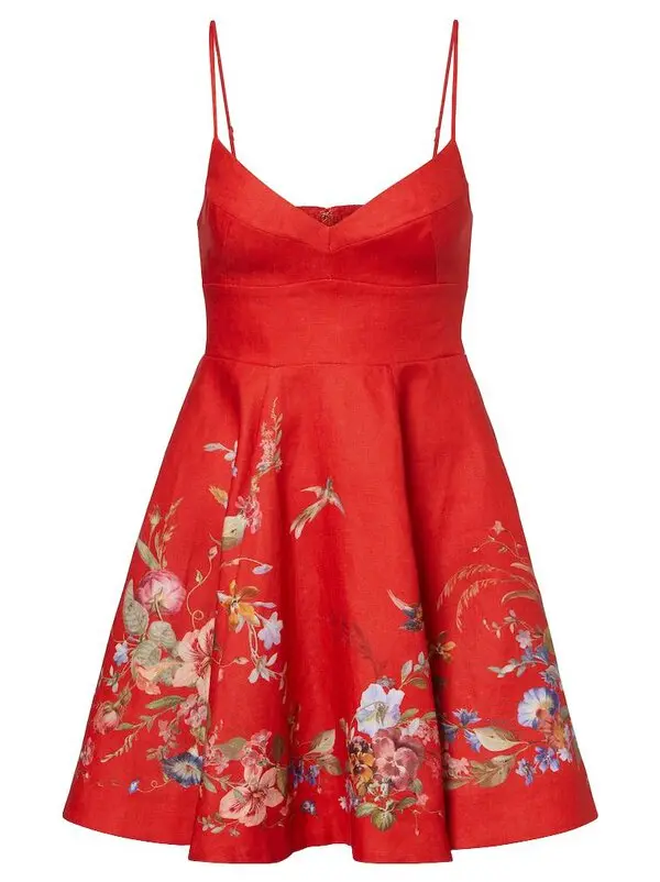 Zimmermann Patience Floral Linen Mini Dress - Red