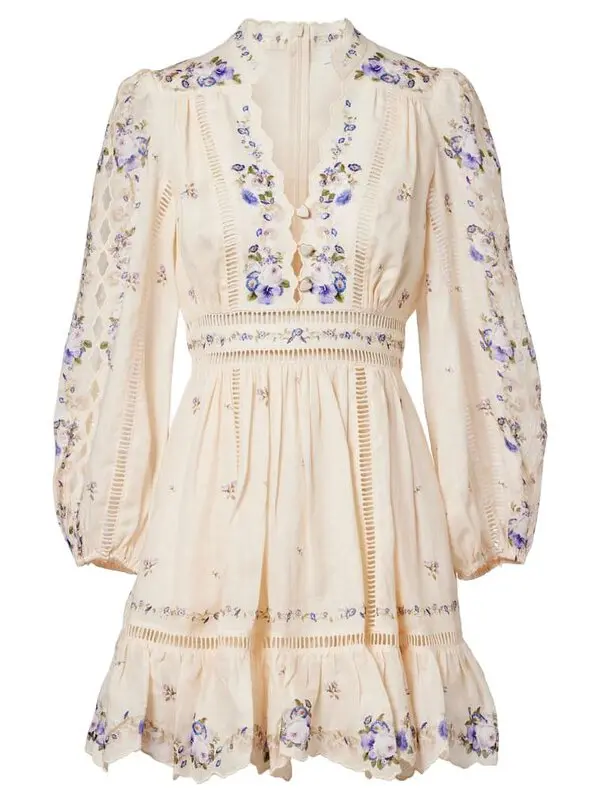 Zimmermann Patience Floral Linen Mini Dress - White