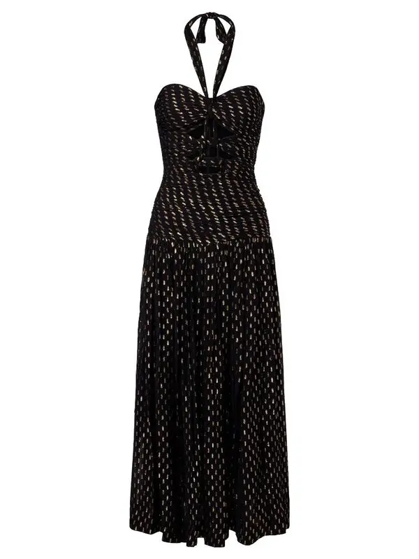 Zimmermann Daylight Halterneck Lamé Midi Dress - Black