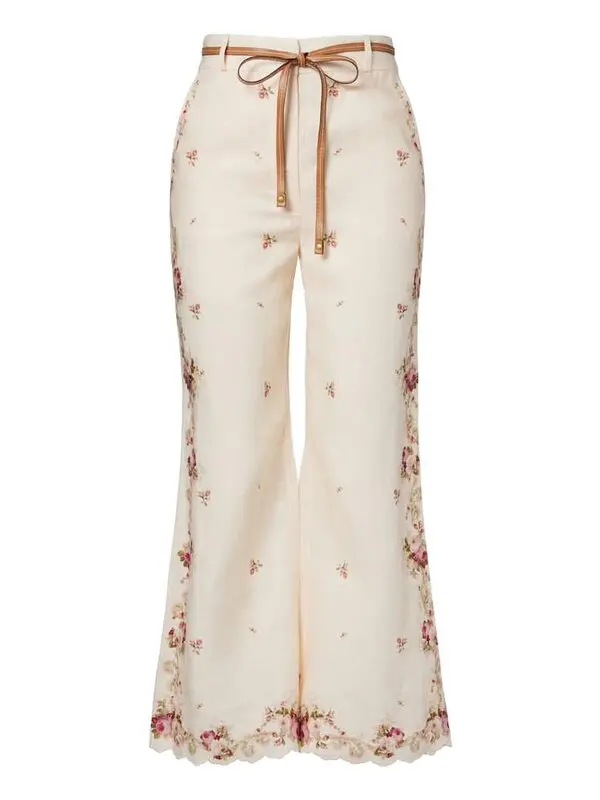 Zimmermann Patience Floral Linen Flared Pants - White