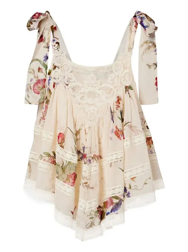 Zimmermann Patience Floral Cotton And Silk Top - White