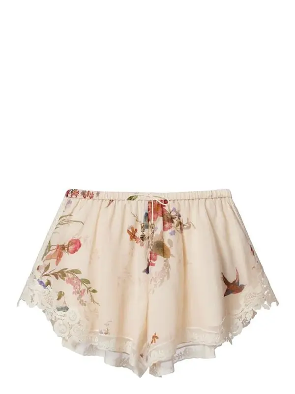 Zimmermann Patience Floral Cotton And Silk Shorts - White