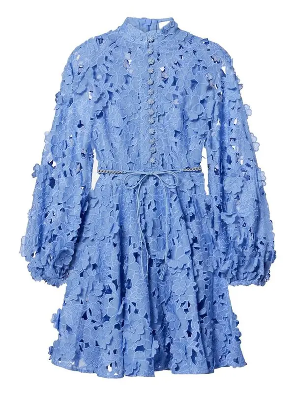 Zimmermann Patience Floral Lace Mini Dress - Blue