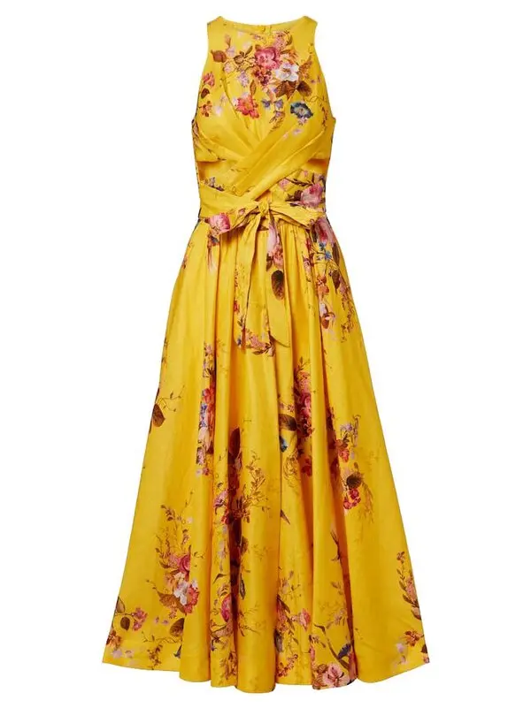 Zimmermann Patience Floral Cutout Linen Midi Dress - Yellow
