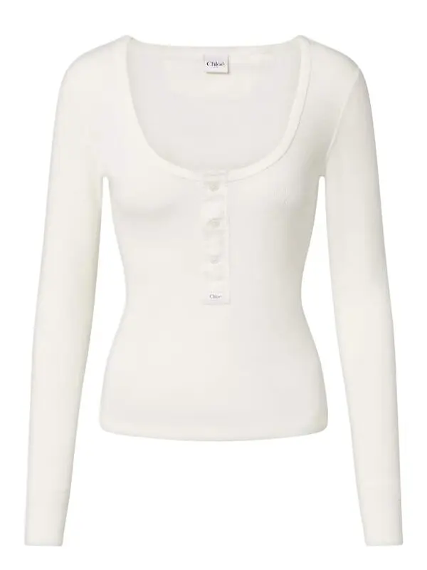 Chloé Cotton Jersey Henley Shirt - White