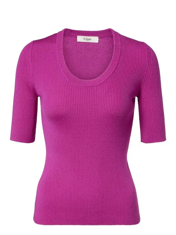 Chloé Ribbed-knit Wool Top - Purple