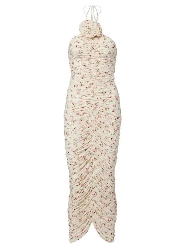 Magda Butrym Floral-appliqué Ruched Midi Dress - White