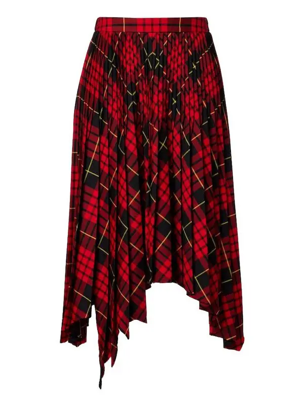 Alexander McQueen Pleated Tartan Midi Skirt - Red