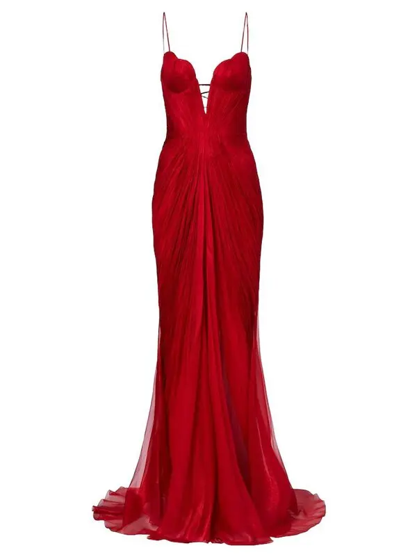 MARIA LUCIA HOHAN Cecilia Draped Silk Gown - Red