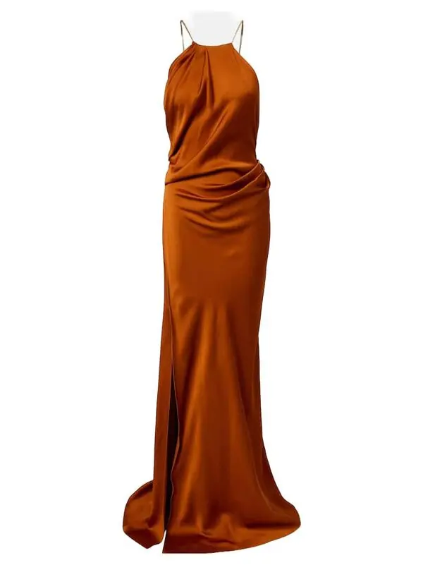 Victoria Beckham Draped Satin Gown - Brown