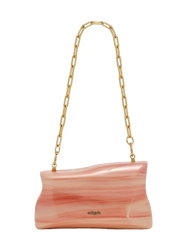 Cult Gaia Malaya Hardshell Clutch With Chain Strap - Rose Water