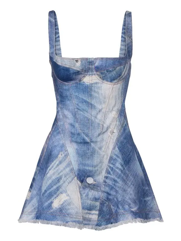 Roberto Cavalli Faded Denim Mini Dress - Blue