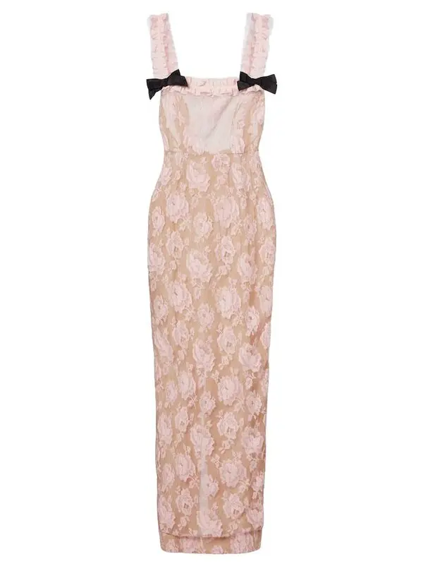 Alessandra Rich Ruffled Lace Maxi Dress - Pink