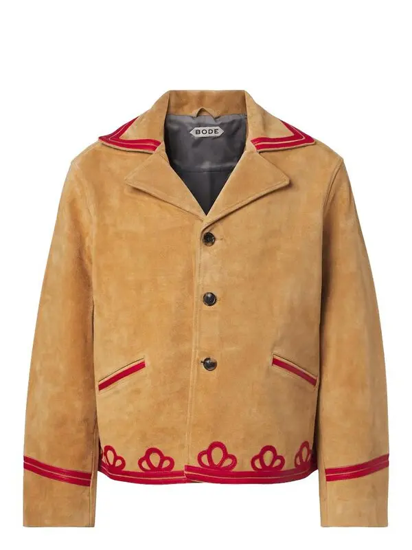 BODE Trefoil Leather-trimmed Suede Jacket - Beige