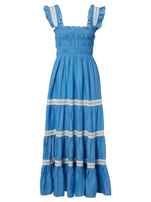Rixo Aubrie Lace-trimmed Cotton Voile Midi Dress - Blue