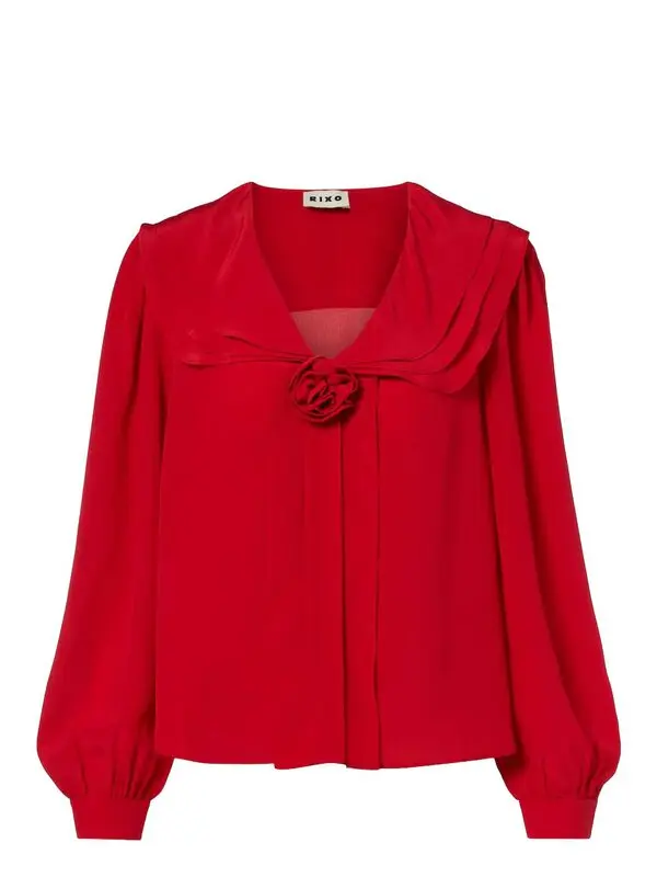 Rixo Emelin Floral-appliqué Silk Blouse - Red
