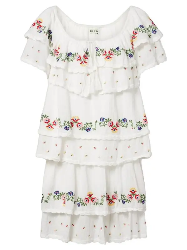 Rixo Leilani Embroidered Minidress - White