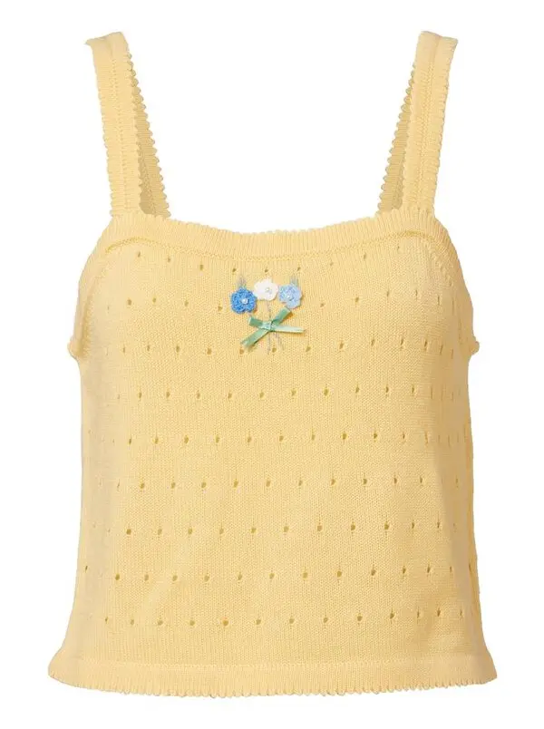 Rixo Perla Embroidered Wool Tank Top - Yellow