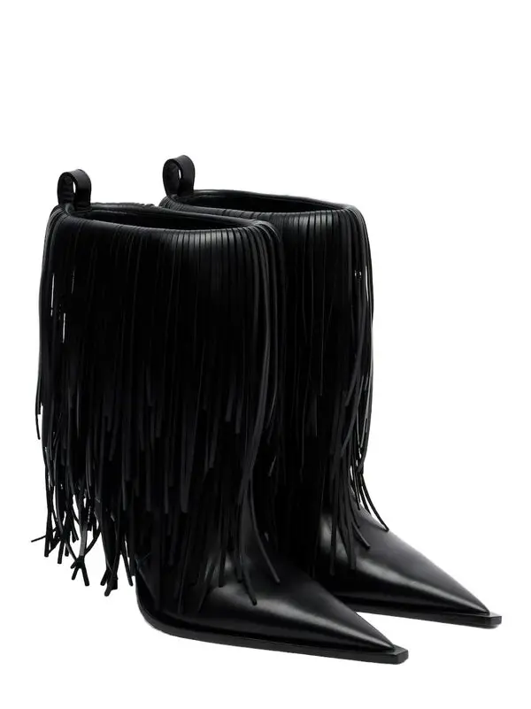 Balenciaga Avenue 90 Leather Fringe Ankle Boots - Black