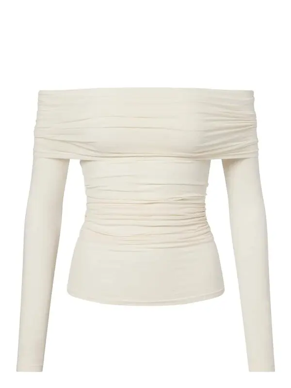 Wolford Draped Semi-sheer Off-shoulder Top - White