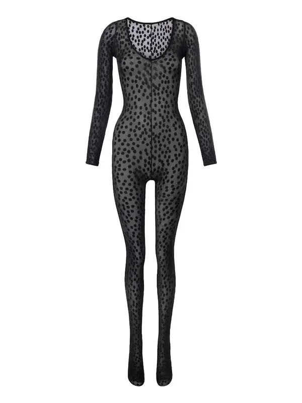 Wolford Sweet Dots Polka-dot Sheer Catsuit - Black