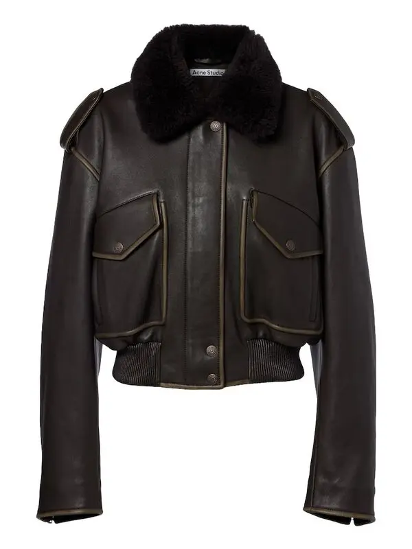 Acne Studios Leather Bomber Jacket - Brown