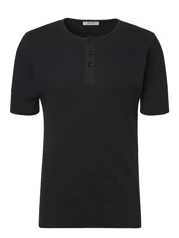 LEMAIRE Cotton And Linen Henley Shirt - Black