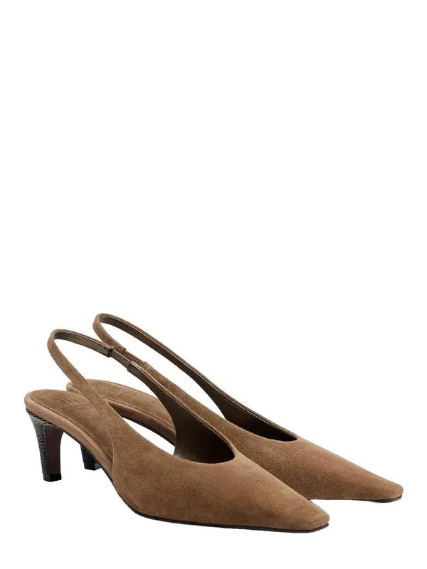 Brunello Cucinelli Suede Slingback Pumps - Brown