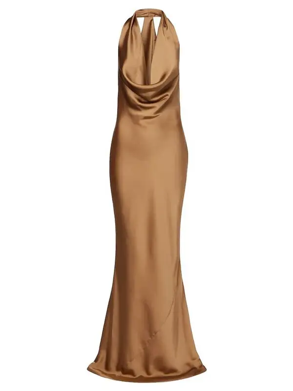 Norma Kamali Halterneck Satin Gown - Brown