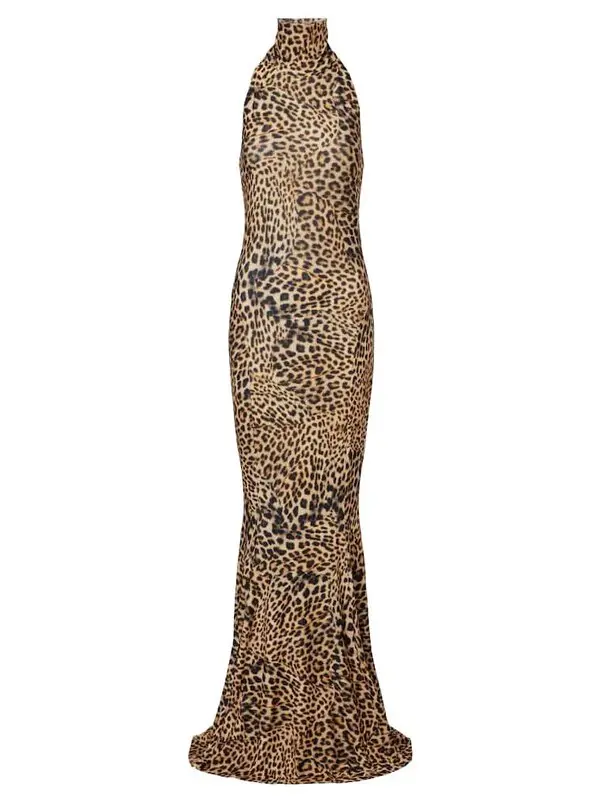 Norma Kamali Printed Turtleneck Jersey Gown - Yellow