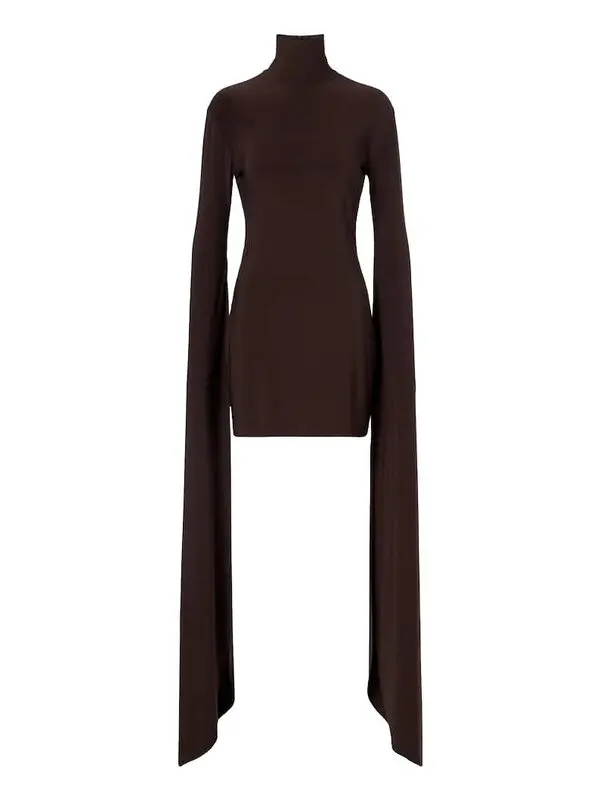 Norma Kamali Draped Turtleneck Mini Dress - Brown